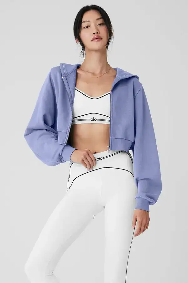 Alo Yoga Washed Sweet Escape Zip Up Hoodie In Lilac Blue Wash - 20
